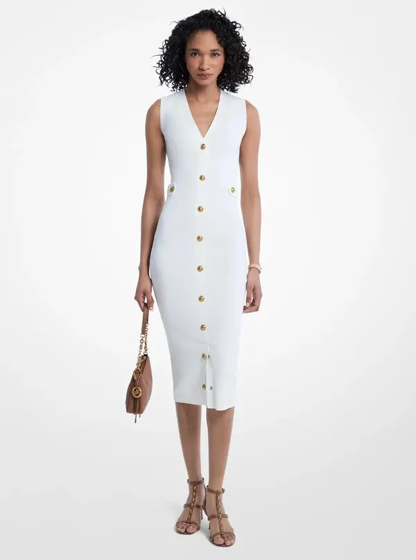 Michael Kors Sleeveless Stretch Knit Midi Sweater Dress - Natural