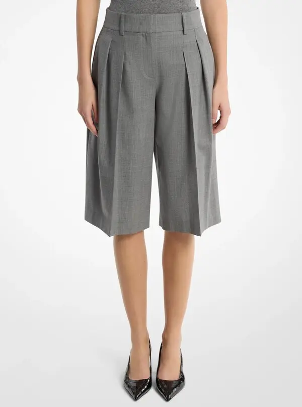 Michael Kors Pleated Wool Blend Trouser Shorts - Grey
