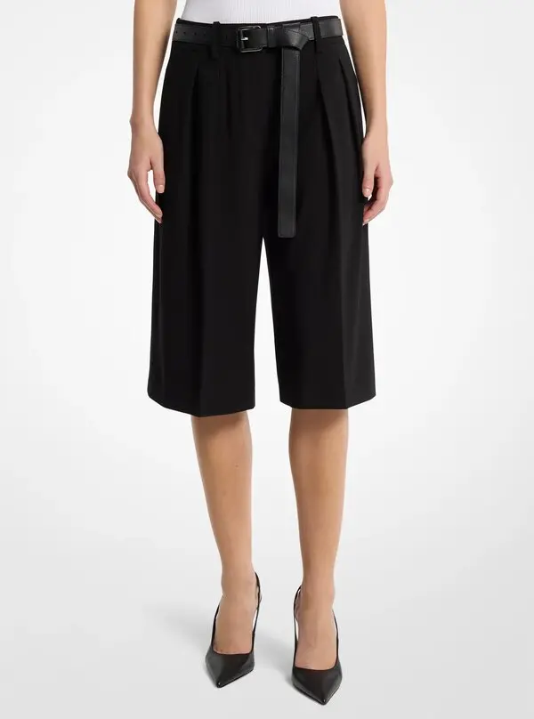 Michael Kors Pleated Wool Blend Trouser Shorts - Black