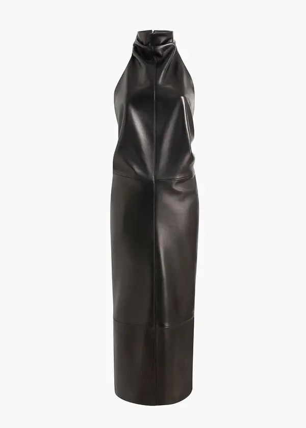 Khaite Roxanne Leather Halterneck Maxi Dress - Black