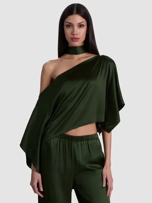 Alice + Olivia Rita Draped Top With Scarf - Dark Fern