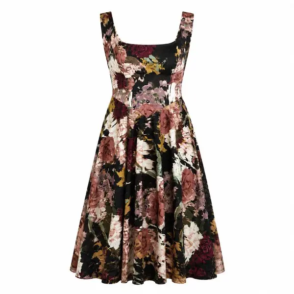 SARVIN Golha Floral Corset Skater Dress - White/yellow