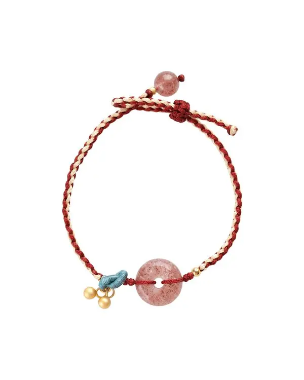 SEREE Baby Collection Cherry Charm Strawberry Quartz Woven Baby Bracelet Anklet - Pink