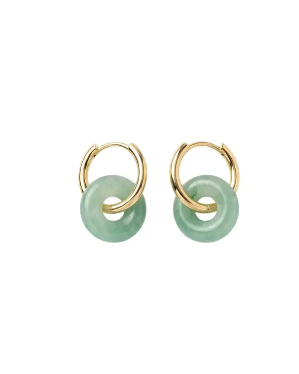 SEREE Marlo Jade Stone Hoop Earrings - Green