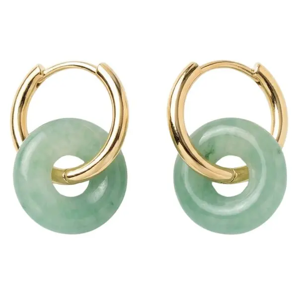 SEREE Marlo Jade Stone Hoop Earrings - Green