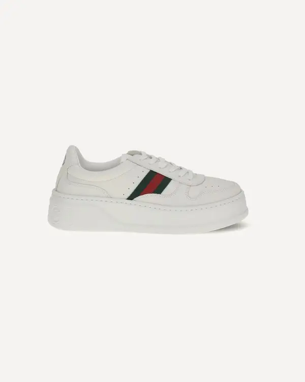 Gucci Oversized Sole Leather Sneakers With Web Detail