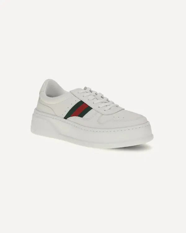 Gucci Oversized Sole Leather Sneakers With Web Detail