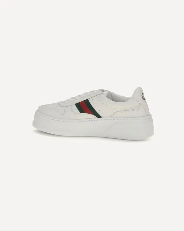 Gucci Oversized Sole Leather Sneakers With Web Detail