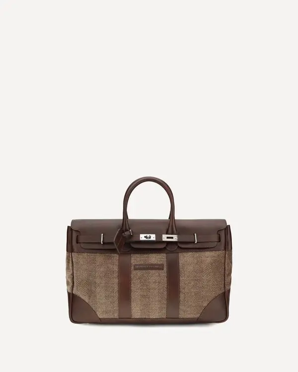 Brunello Cucinelli Travel Bag In Leather And Fabric - Brown