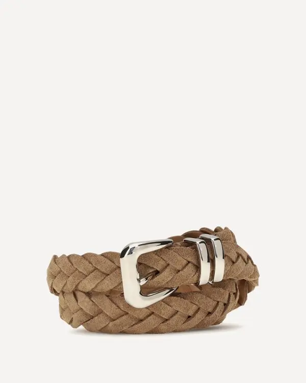 Brunello Cucinelli Woven Leather Belt With Metallic Buckle - Beige
