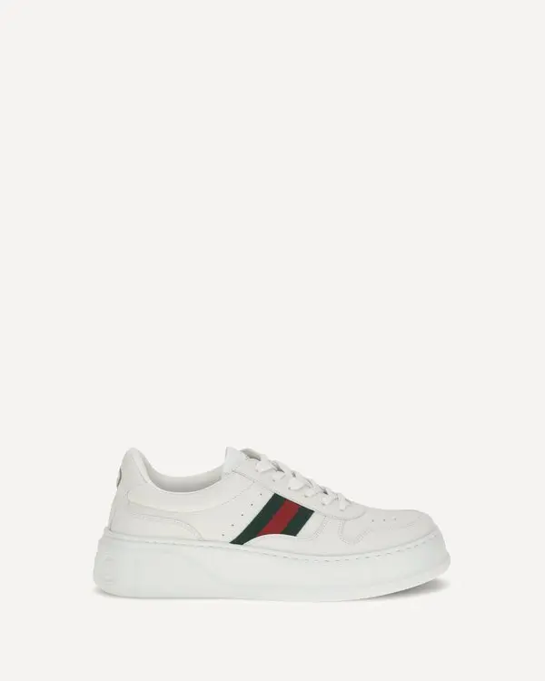 Gucci Oversized Sole Leather Sneakers With Web Detail