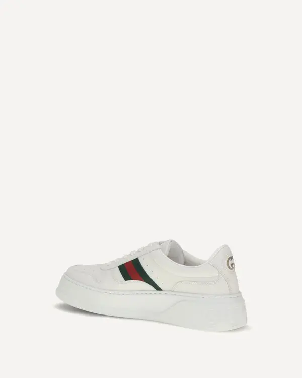 Gucci Oversized Sole Leather Sneakers With Web Detail