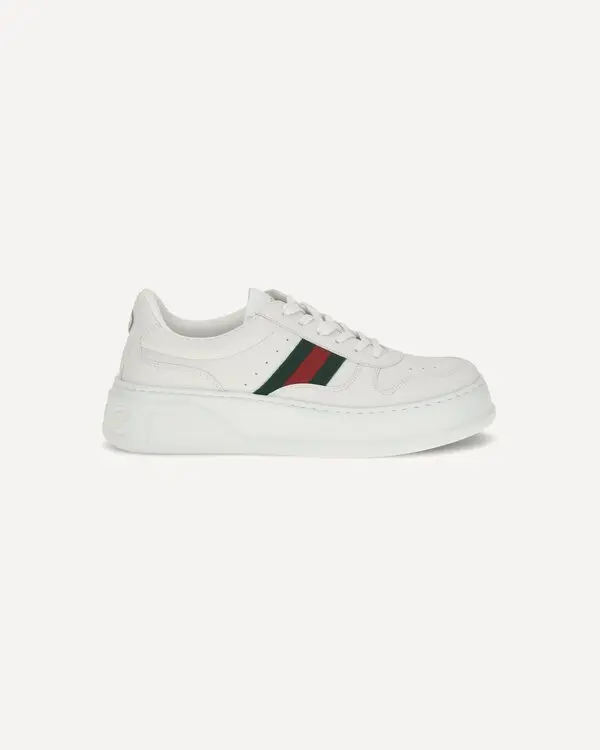 Gucci Oversized Sole Leather Sneakers With Web Detail