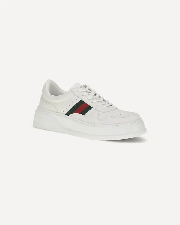 Gucci Oversized Sole Leather Sneakers With Web Detail