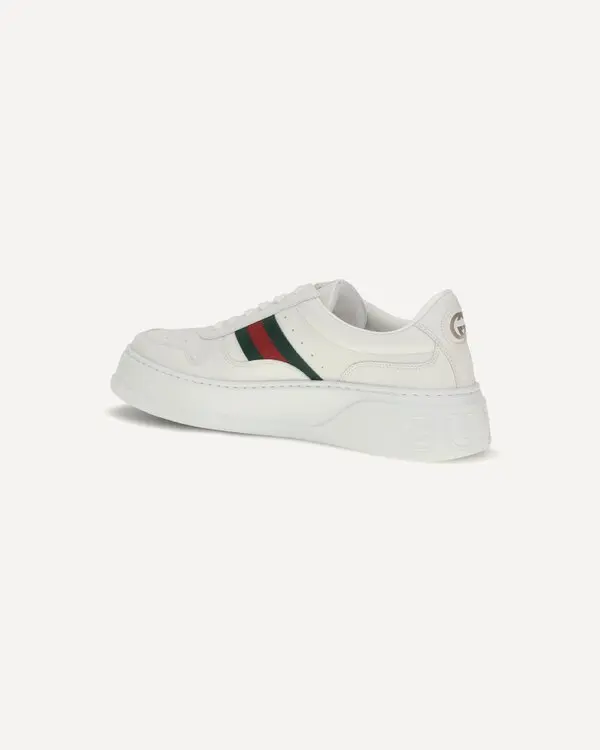 Gucci Oversized Sole Leather Sneakers With Web Detail