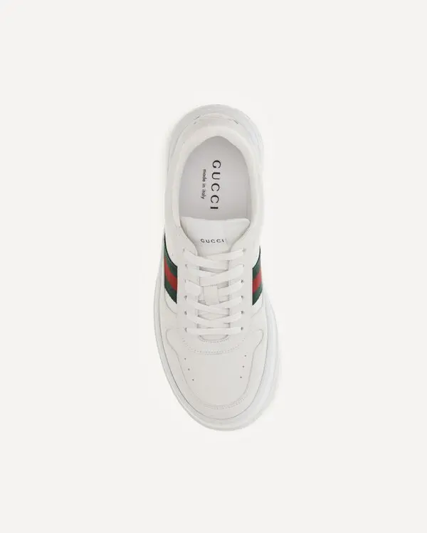 Gucci Oversized Sole Leather Sneakers With Web Detail