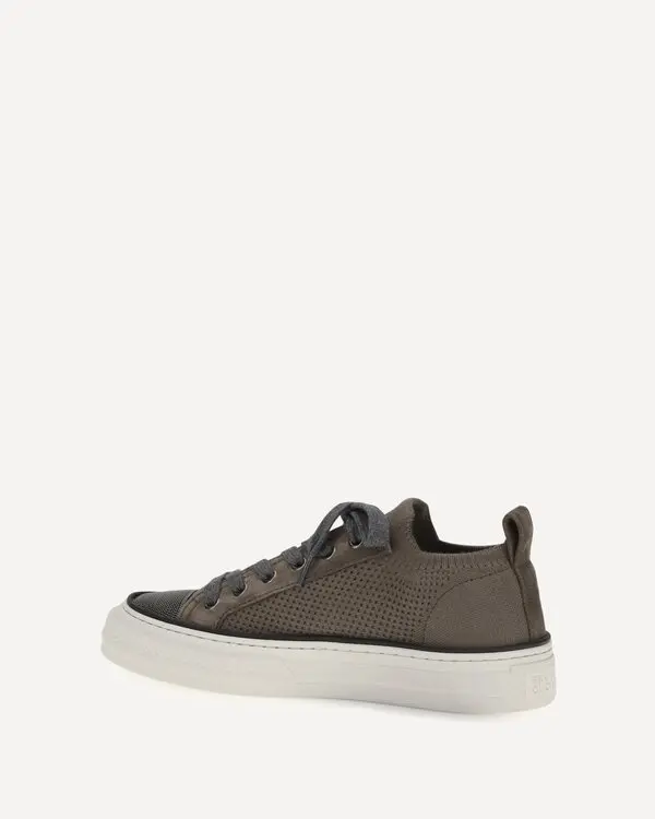 Brunello Cucinelli Cotton Knit And Suede Sneakers With Jewel Embellishments