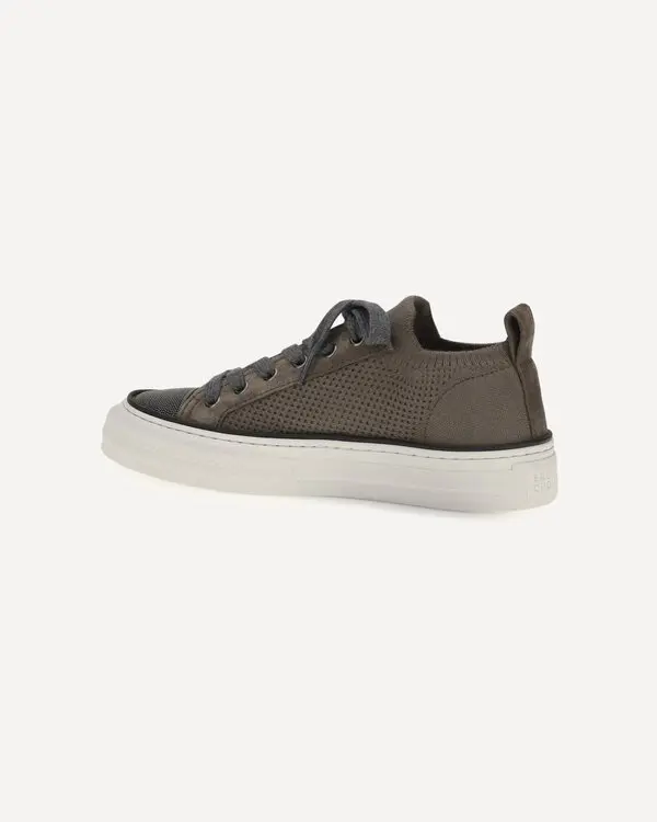 Brunello Cucinelli Cotton Knit And Suede Sneakers With Jewel Embellishments