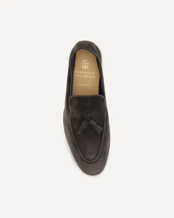 Brunello Cucinelli Soft Tassel Loafers In Suede Leather