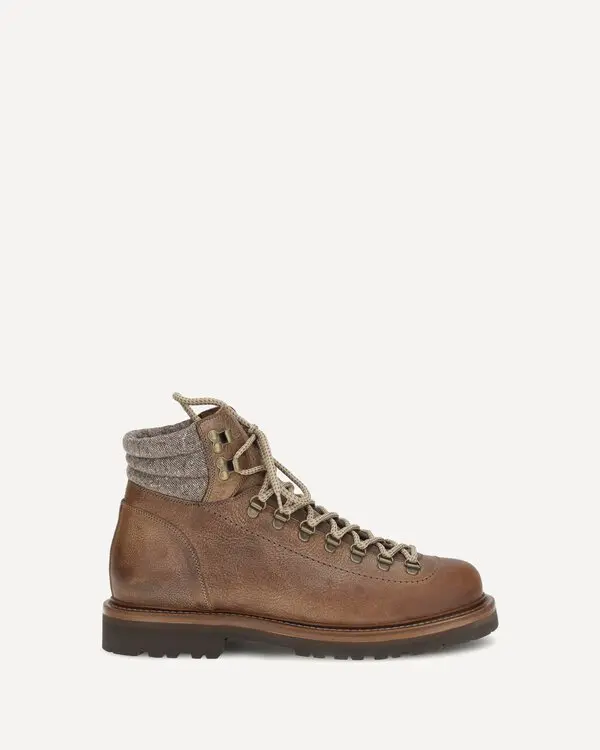 Brunello Cucinelli Mountain Boots In Leather With Wool And Cashmere Inserts - Brown