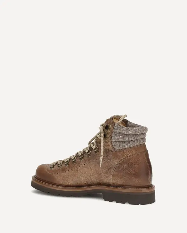 Brunello Cucinelli Leather Mountain Boots With Wool And Cashmere Inserts - Brown