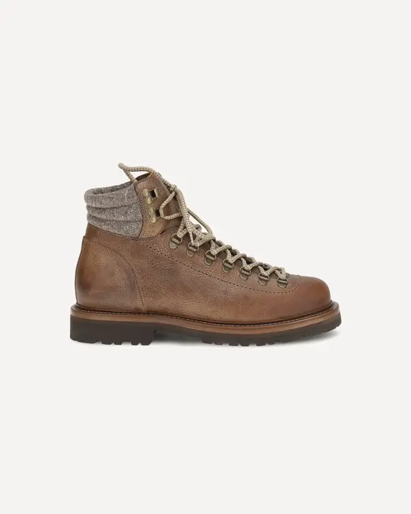 Brunello Cucinelli Leather Mountain Boots With Wool And Cashmere Inserts - Brown