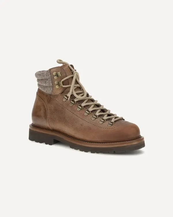 Brunello Cucinelli Leather Mountain Boots With Wool And Cashmere Inserts - Brown
