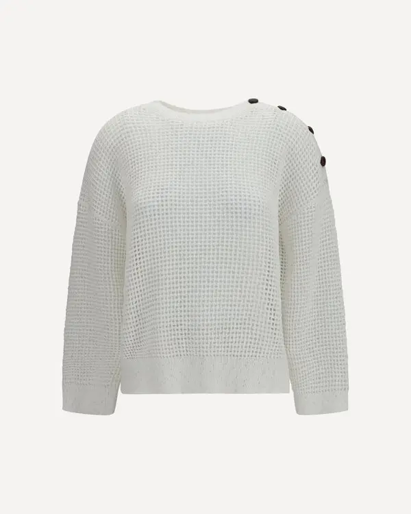 Brunello Cucinelli Openwork Weater With Houlder Button - White