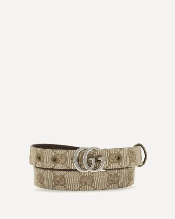 Gucci Slim Gg Marmont Belt With Double G Buckle - Beige