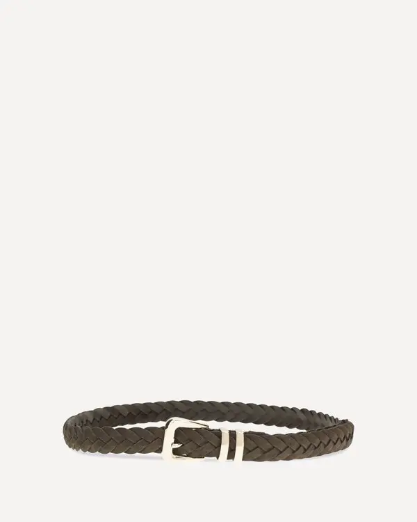 Brunello Cucinelli Woven Leather Belt With Metal Buckle