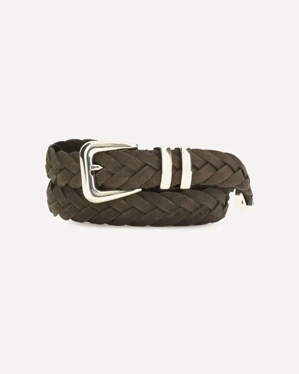 Brunello Cucinelli Woven Leather Belt With Metal Buckle