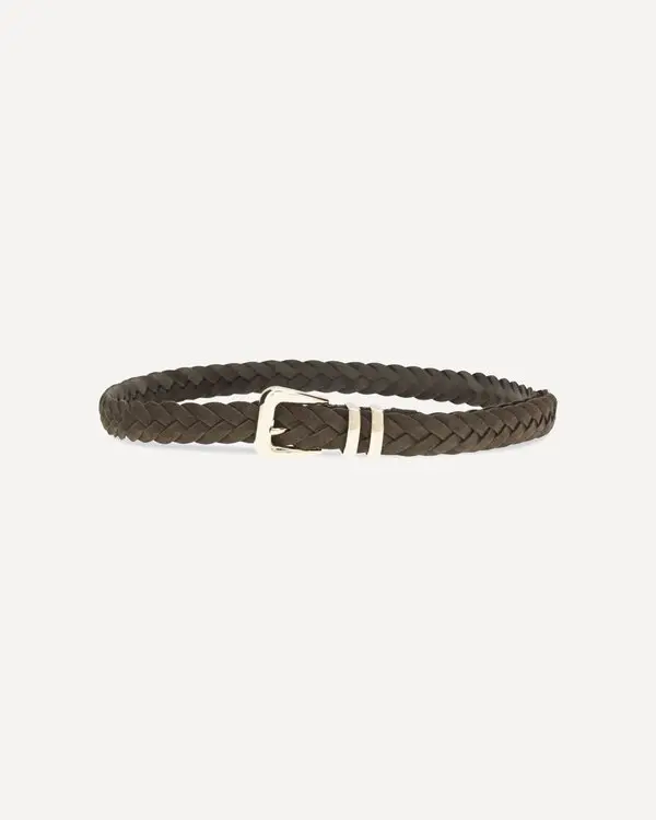 Brunello Cucinelli Woven Leather Belt With Metal Buckle