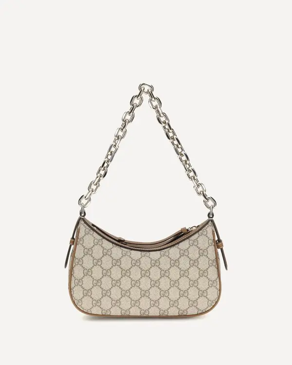 Gucci Small Gg Monogram Shoulder Bag With Chain Strap - Beige