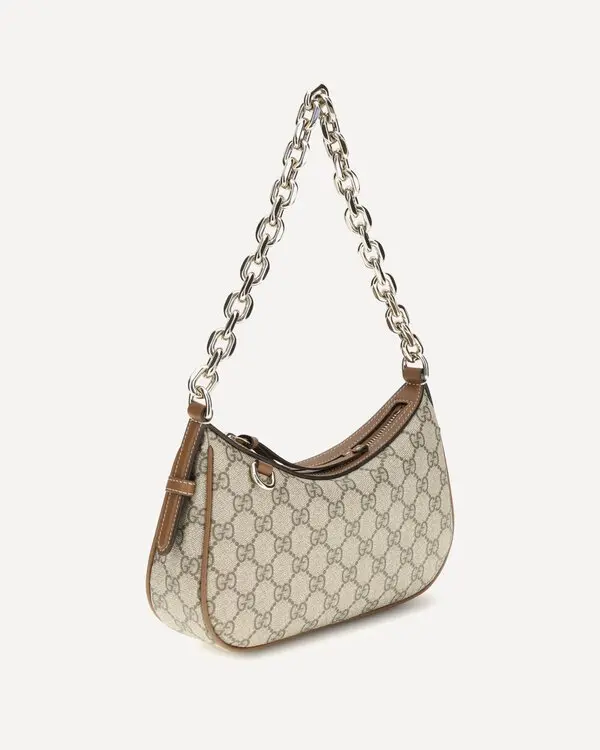 Gucci Small Gg Monogram Shoulder Bag With Chain Strap - Beige