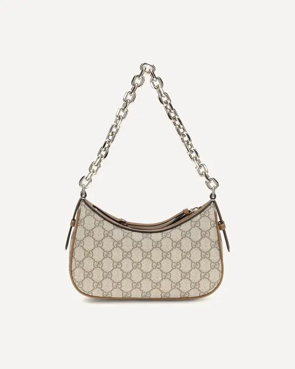 Gucci Small Gg Monogram Shoulder Bag With Chain Strap - Beige