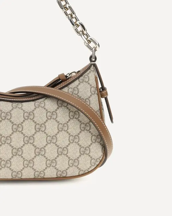 Gucci Small Gg Monogram Shoulder Bag With Chain Strap - Beige