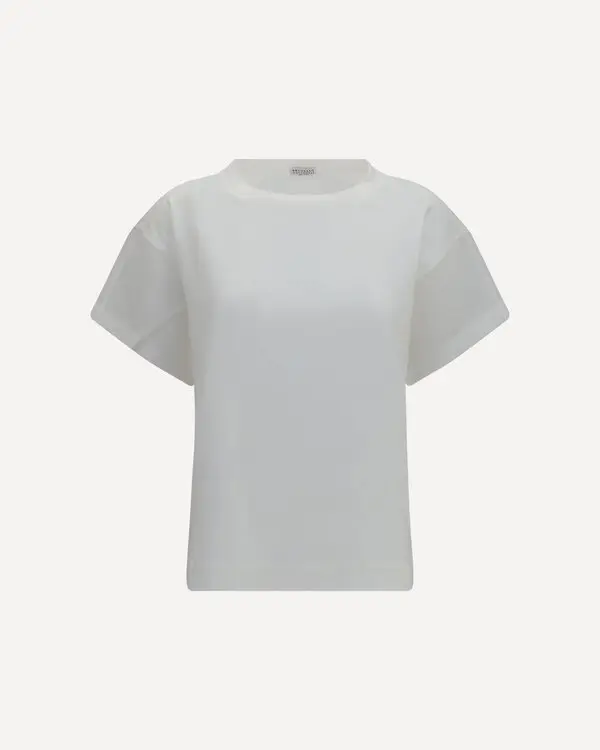 Brunello Cucinelli Cotton T-shirt With Sheer Sleeves - White