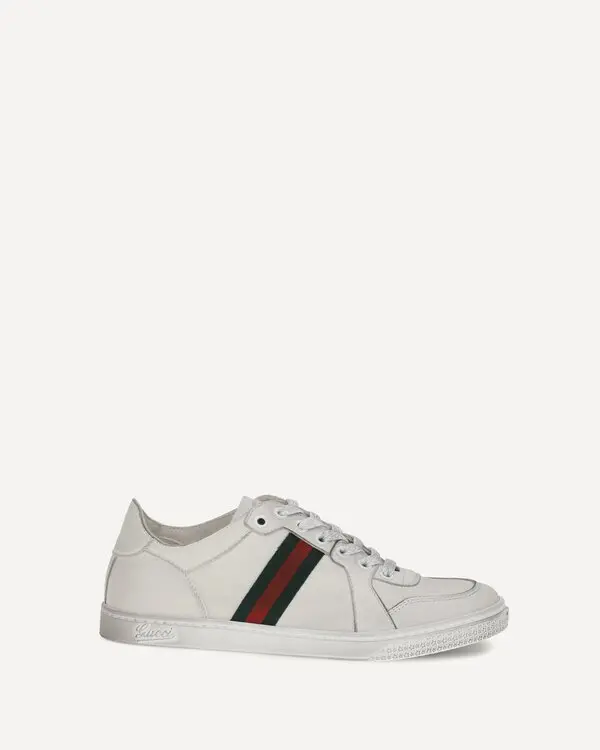 Gucci Stretch Leather Lace-up Sneakers With Web Detail - White