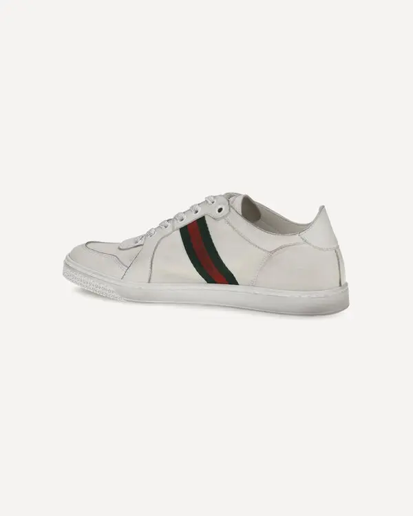 Gucci Stretch Leather Lace-up Sneakers With Web Detail - White
