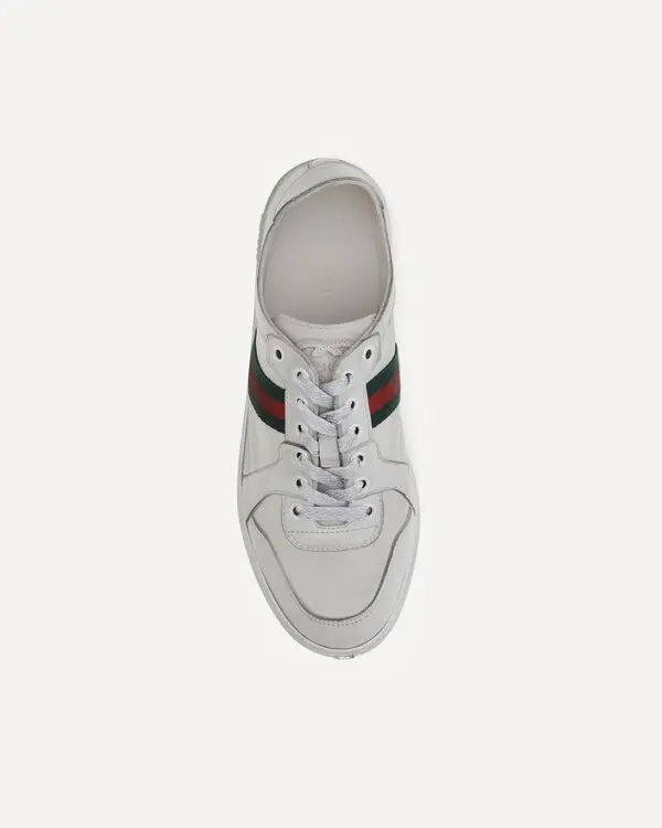 Gucci Stretch Leather Lace-up Sneakers With Web Detail - White