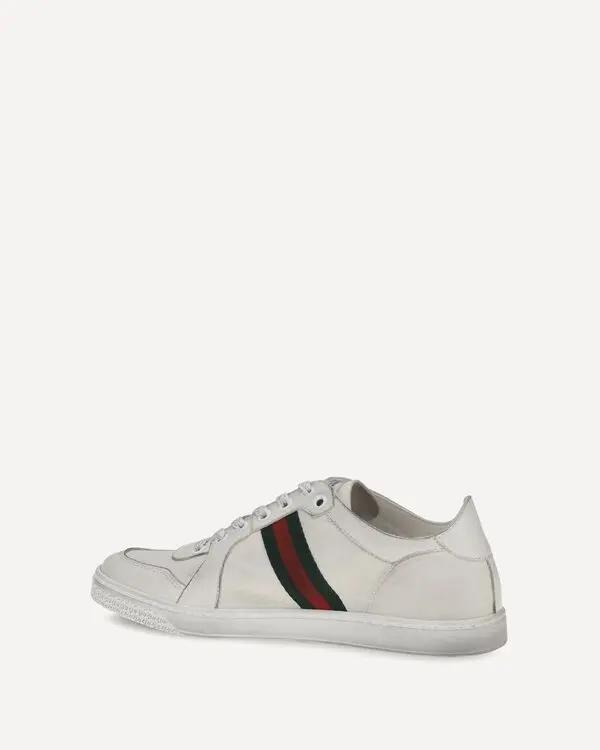 Gucci Stretch Leather Lace-up Sneakers With Web Detail