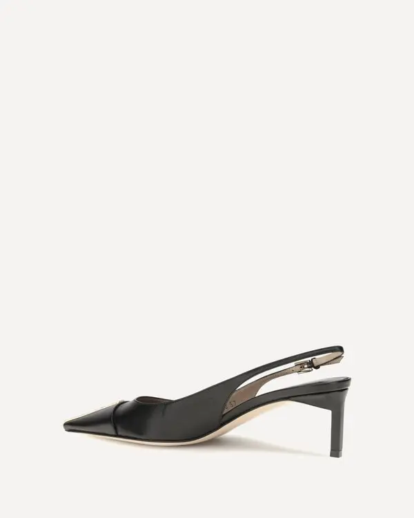 TOM FORD Leather Slingback Pumps With Gold Tone T Logo - Black