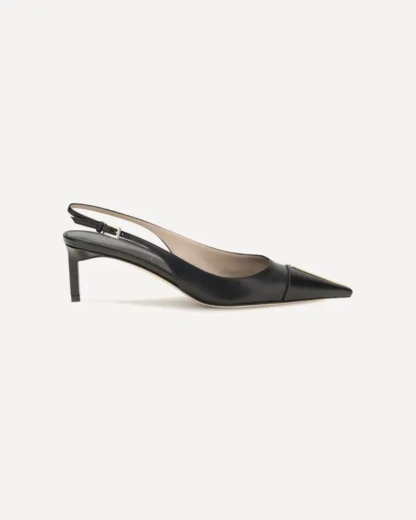 TOM FORD Leather Slingback Pumps With Gold Tone T Logo - Black
