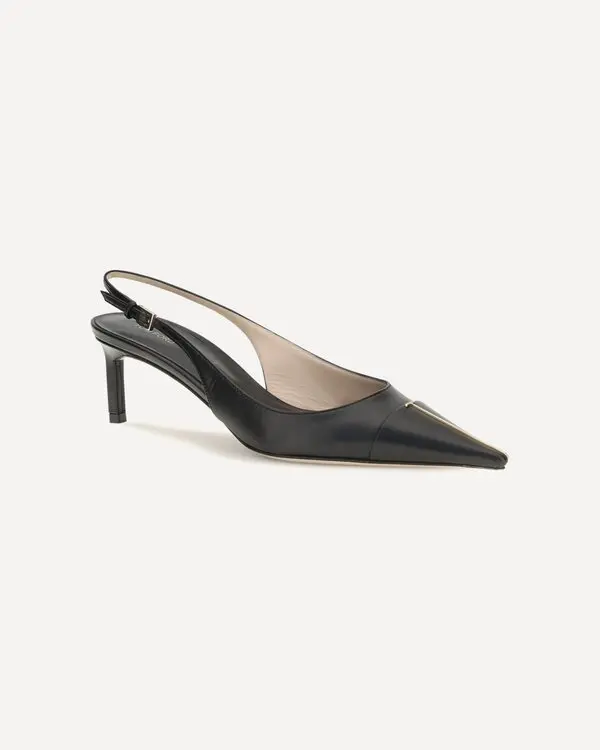 TOM FORD Leather Slingback Pumps With Gold Tone T Logo - Black