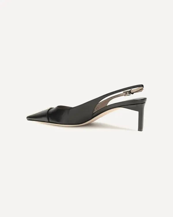 TOM FORD Leather Slingback Pumps With Gold Tone T Logo - Black
