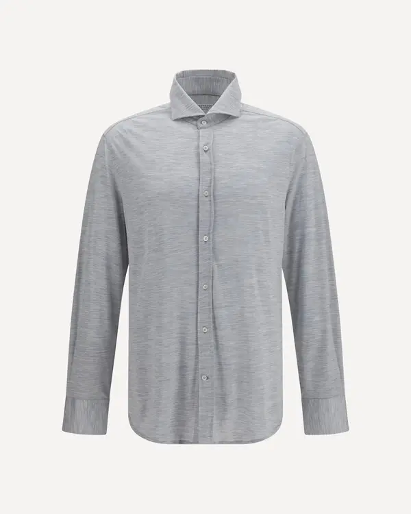 Brunello Cucinelli Sik And Cotton Jersey Shirt With Spread Coar Mae - Grey