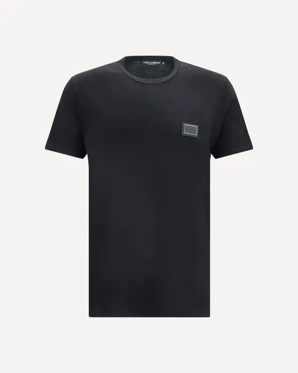 Dolce & Gabbana Cotton T-shirt With Logo Plaque - Black