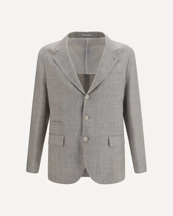 Brunello Cucinelli Deconstructed Linen And Wool Chevron Jacket
