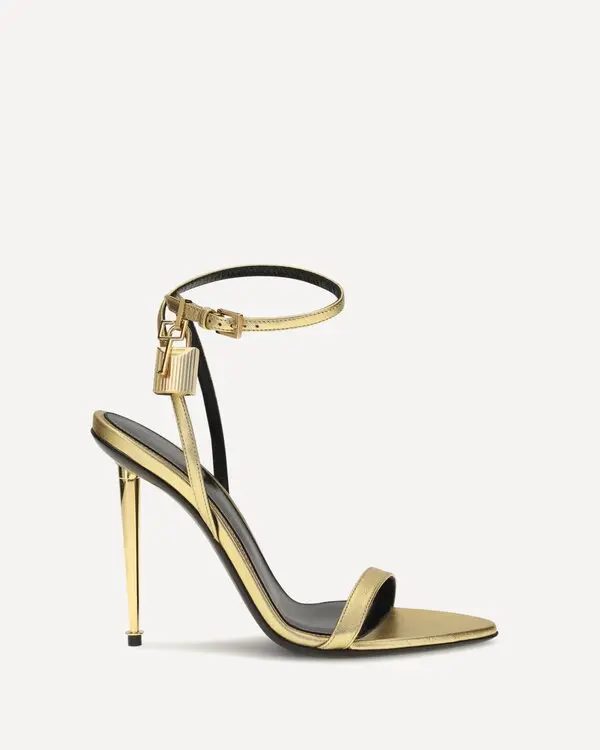 TOM FORD Lambskin Stiletto Sandals With -tone Padlock Charm - Gold