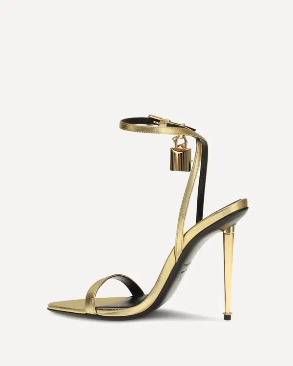 TOM FORD Lambskin Stiletto Sandals With -tone Padlock Charm - Gold